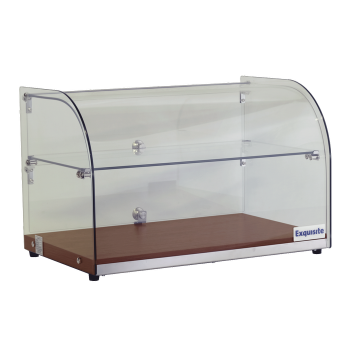 Exquisite Two Tiers Curved Glass Ambient Cake Display – Elegant Walnut ...