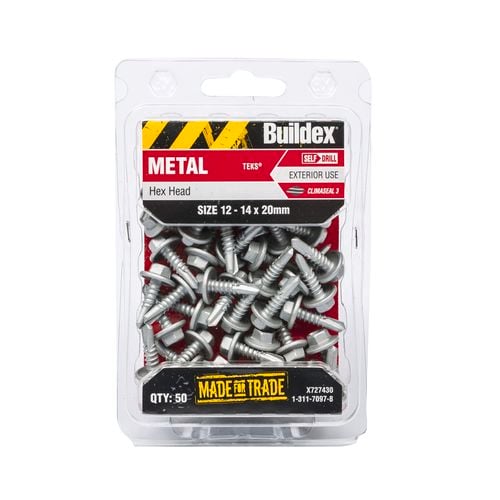 Buildex 12-14 x 20mm Climaseal Hex Head Metal Tek Screws - 50 Pack - Bunnings Australia
