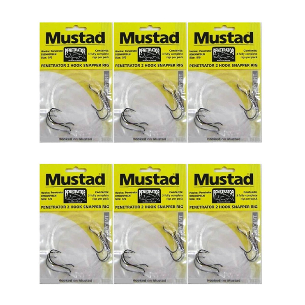 6x Mustad Penetrator Snapper 2 Hook Rig X 3 Chemically Sharpened Rigs ...