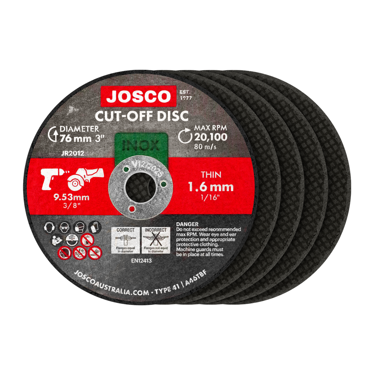 Josco 76 x 1.6 x 9.53mm Cut-Off Disc Set - 5 Pack - Bunnings Australia