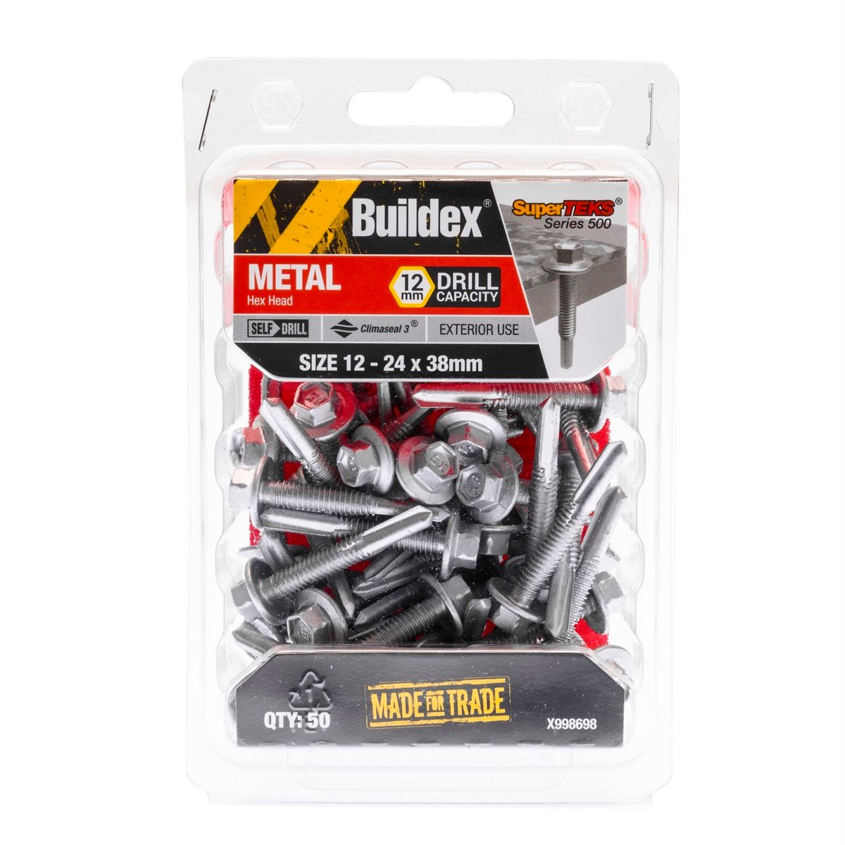 Buildex 12 - 24 x 38mm SuperTEKS Series 500 Hex Head Metal Screw - 50 ...