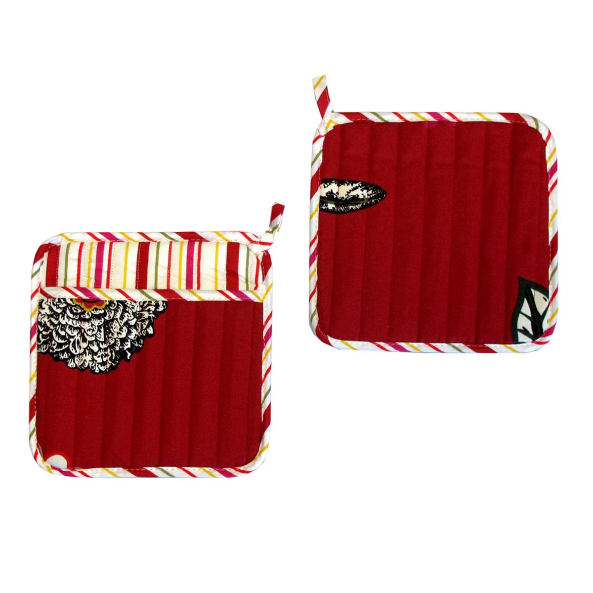 Set of 2 100% Cotton Printed Pot Holders 22 x 22 cm Red Floral ...