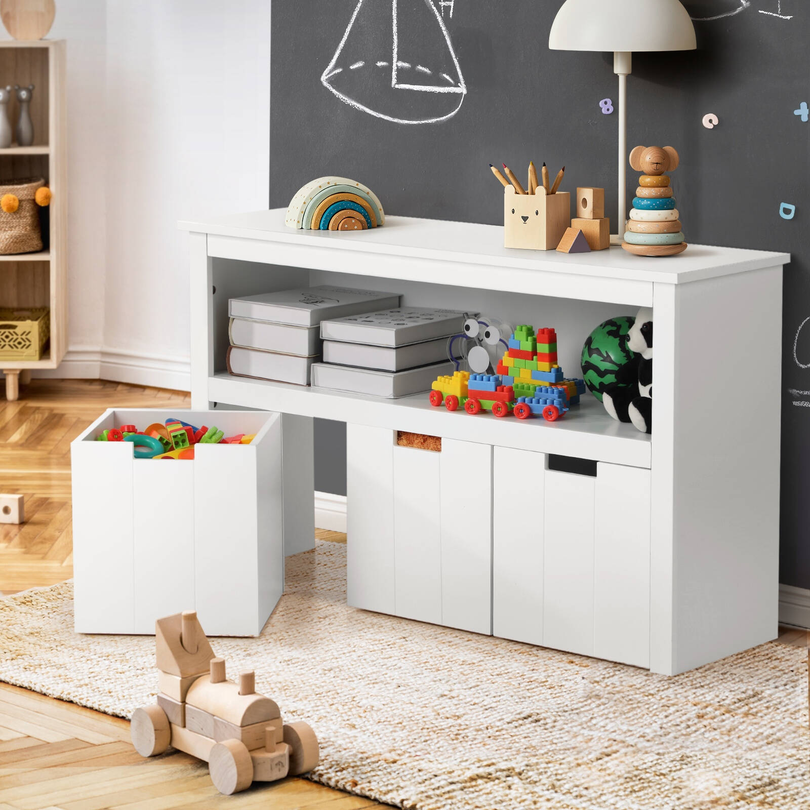 Oikiture Wooden Kids Toy Storage Cabinet Bookshelf With Portable Storage Box Bunnings Australia