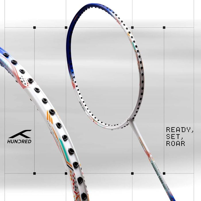 HUNDRED Powertek 1000 PRO Strung Badminton Racket – White/Blue, G6 Grip ...