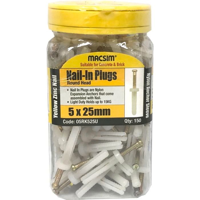 Macsim 5 x 25mm Round Nylon Nail-in Plugs - 150 Pack - Bunnings Australia