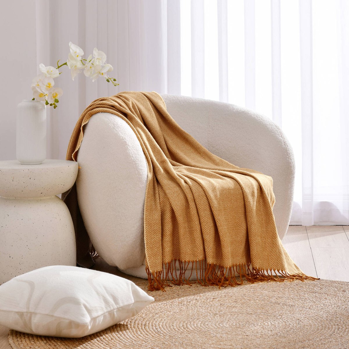 Cadence & Co. Huxley Herringbone Throw Butterscotch 130x180cm - Bunnings Australia