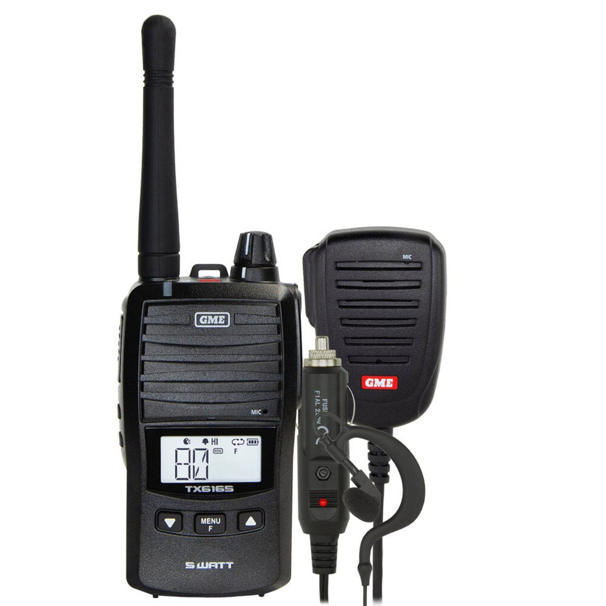 GME UHF CB 5/1 Watt IP67 Waterproof Handheld Radio w/ Accessories Black ...