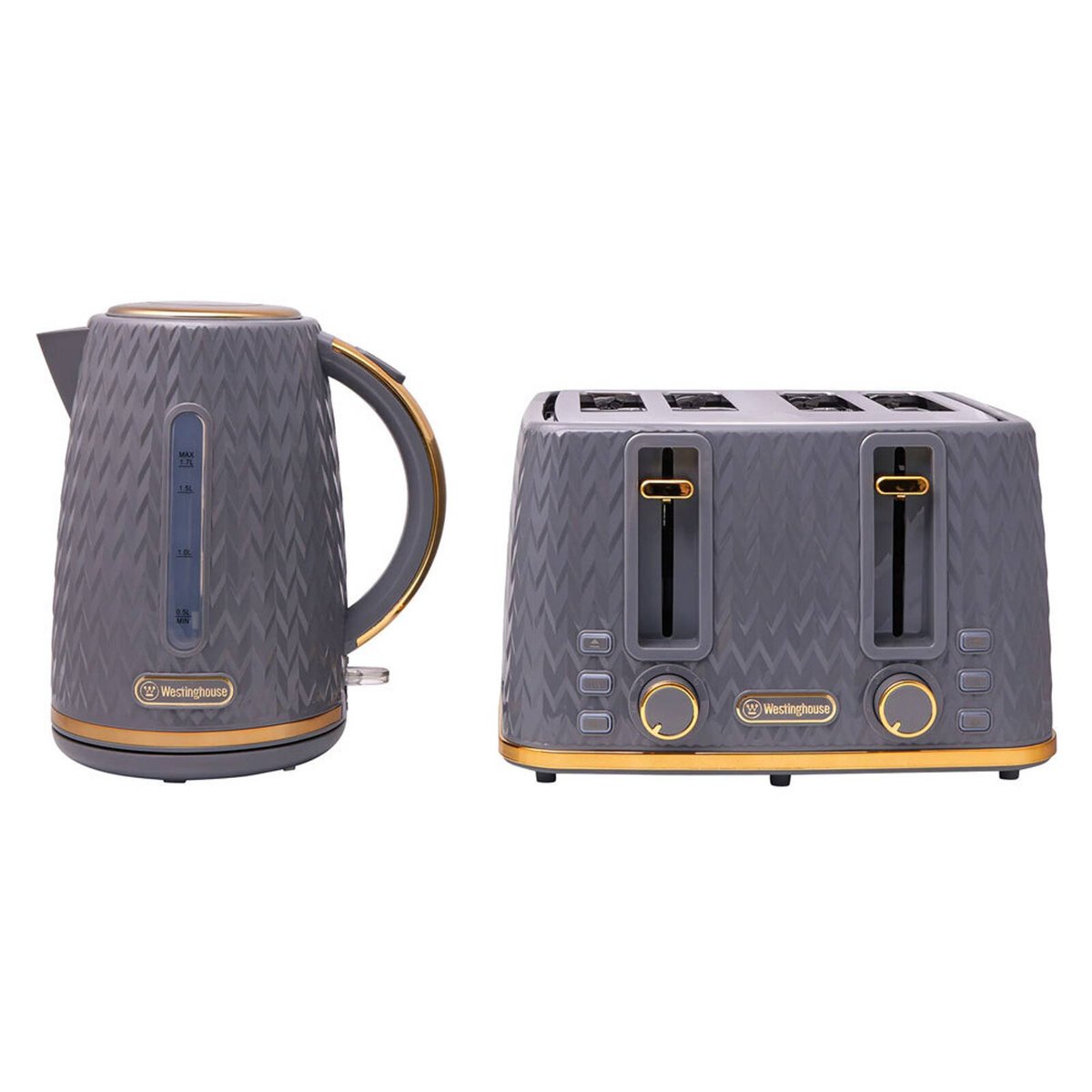 Westinghouse 1.7L Kettle & 4 Slice Toaster Pack Grey/Gold Zig Zag ...