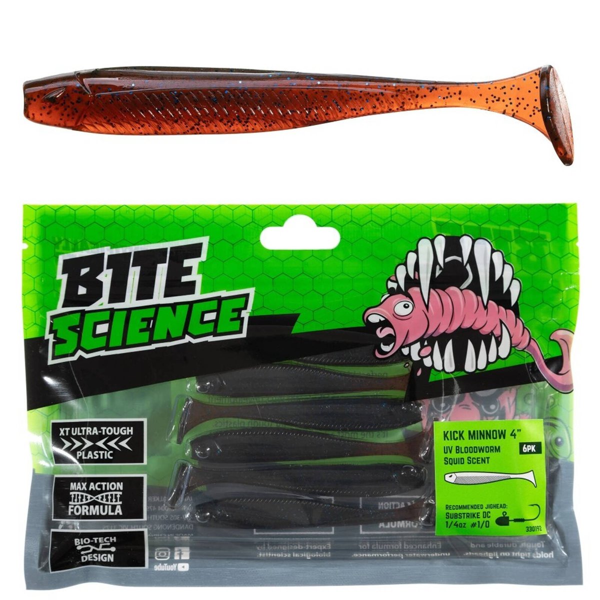6 Pack of 4 Inch Bite Science Kick Minnow Soft Plastic Lures - UV ...