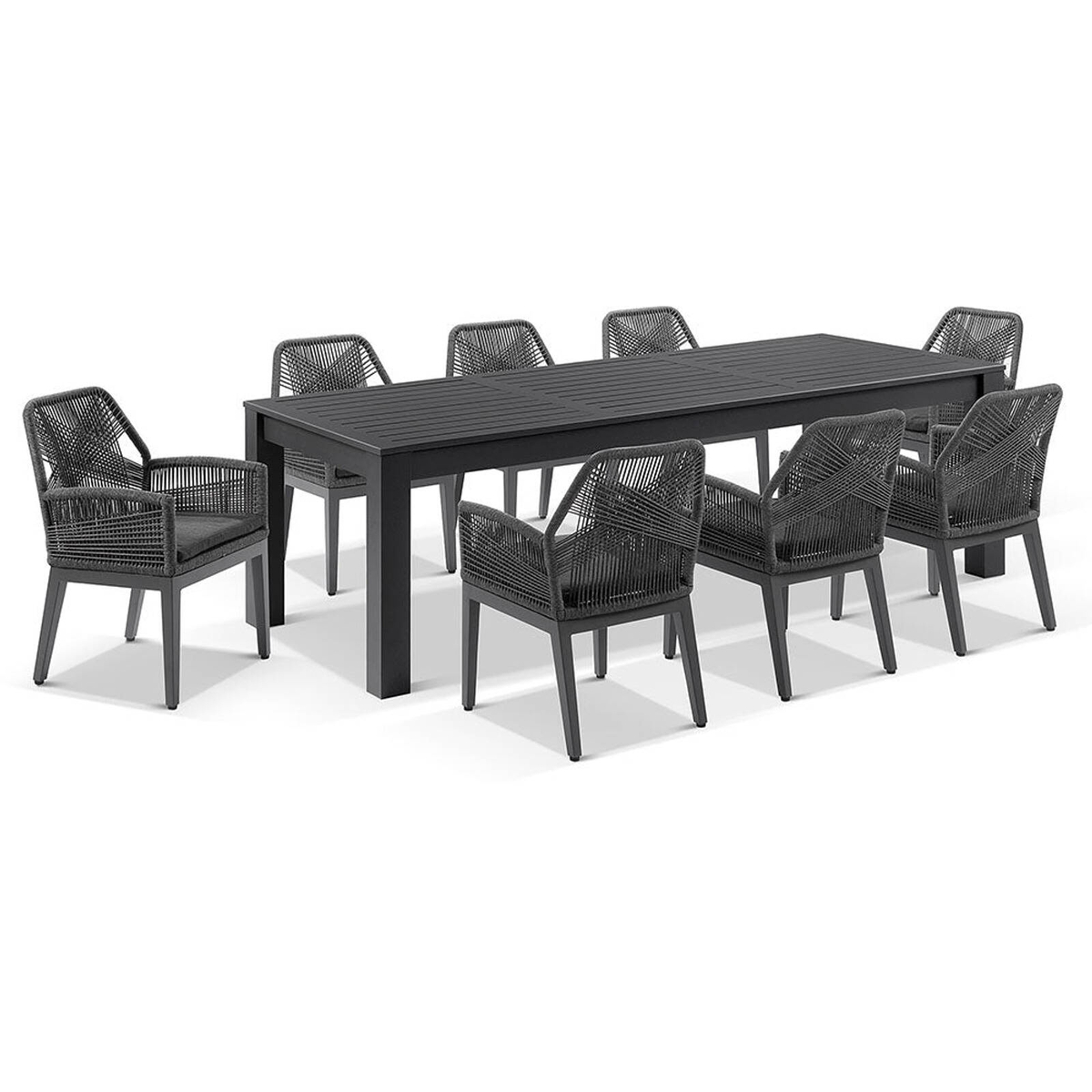 Santorini 2.5m Outdoor Rectangle Aluminium Dining Table with 8 Hugo ...