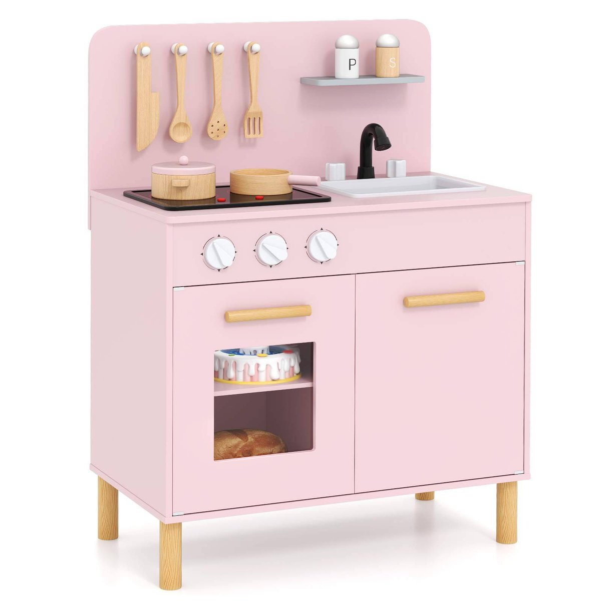 Costway Mini Pretend Play Kitchen Pink - Bunnings Australia