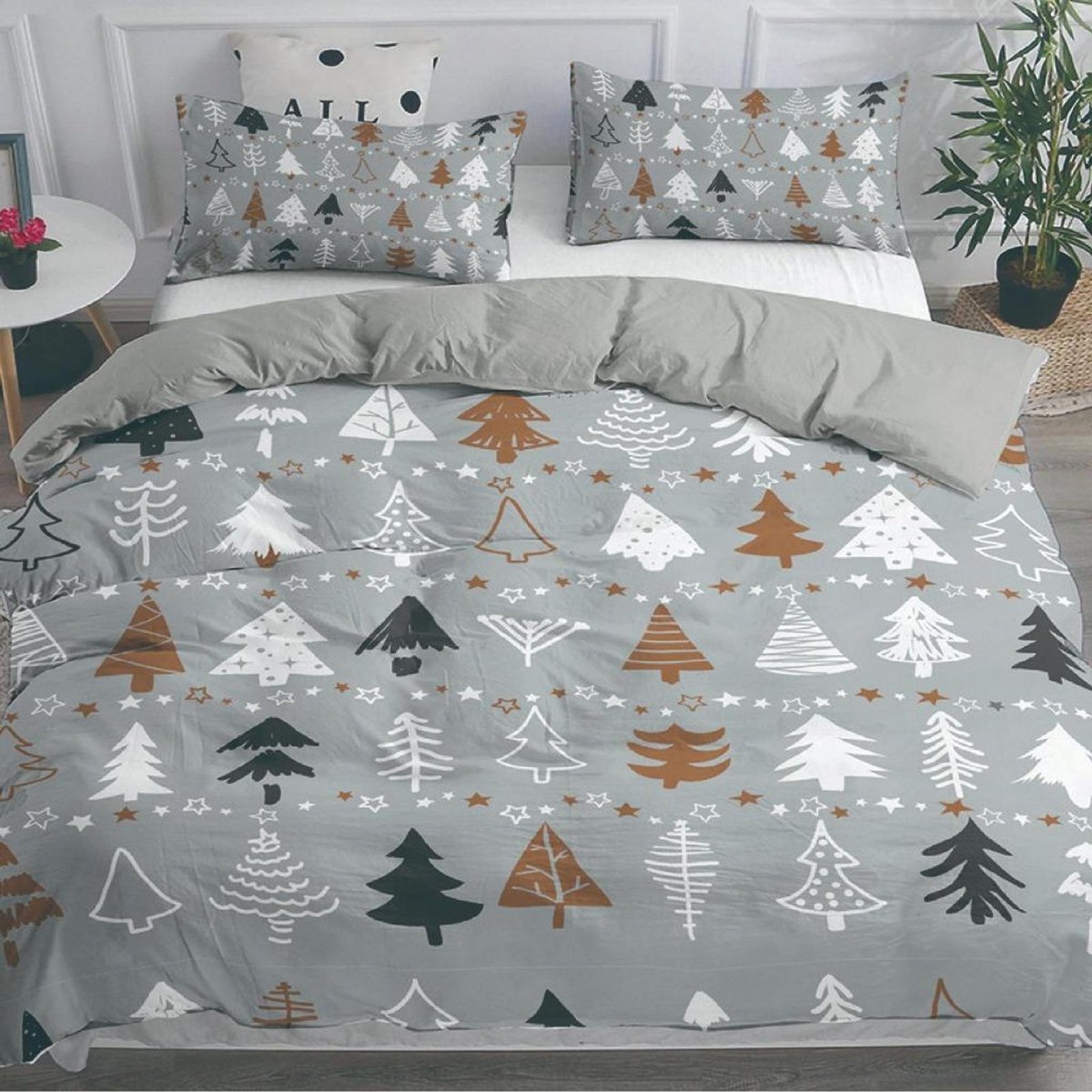 Dreamfields Queen Xmas Tree Grey Christmas Design Soft Quilt Duvet ...