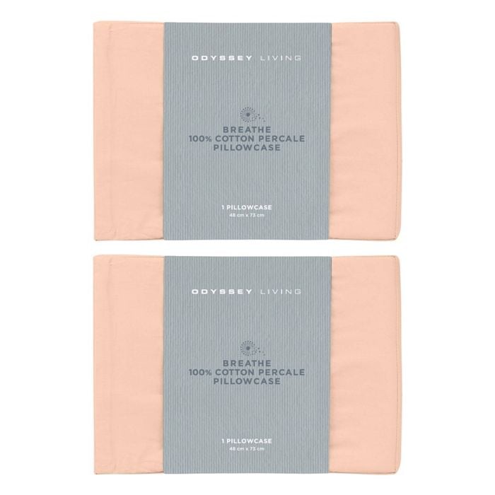 2x Odyssey Living Breathe Cotton Standard Pillowcase 48cm X 73cm Light ...