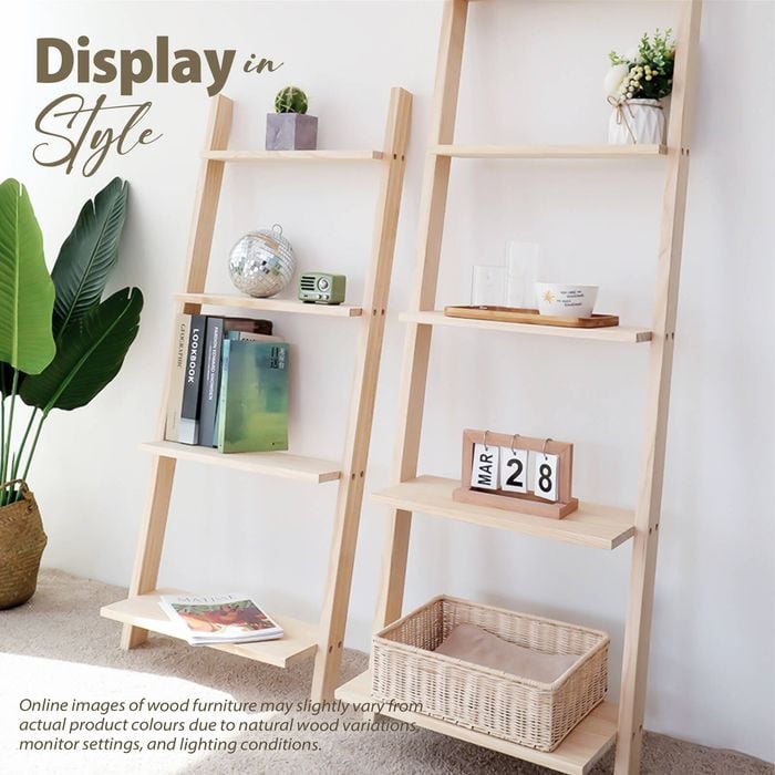 Miuz 160cm Ladder Shelf Wooden Display Storage Stand Rack Bookshelf ...