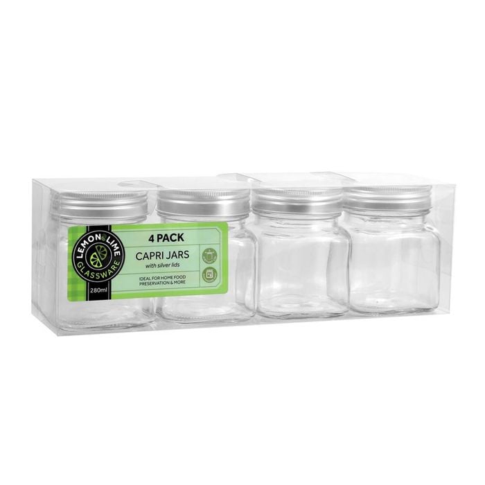 4PK Lemon & Lime 280ml Square Jar Capri Glass w/ Silver Lid - Bunnings ...