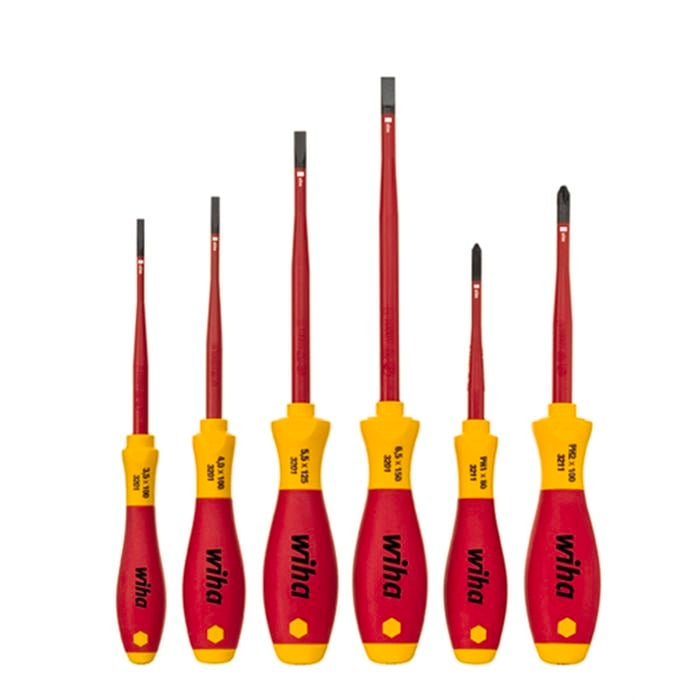 Wiha 6 Piece Softfinish Slimfix Screwdriver Set Insulated Electric VDE Slotted Phillips