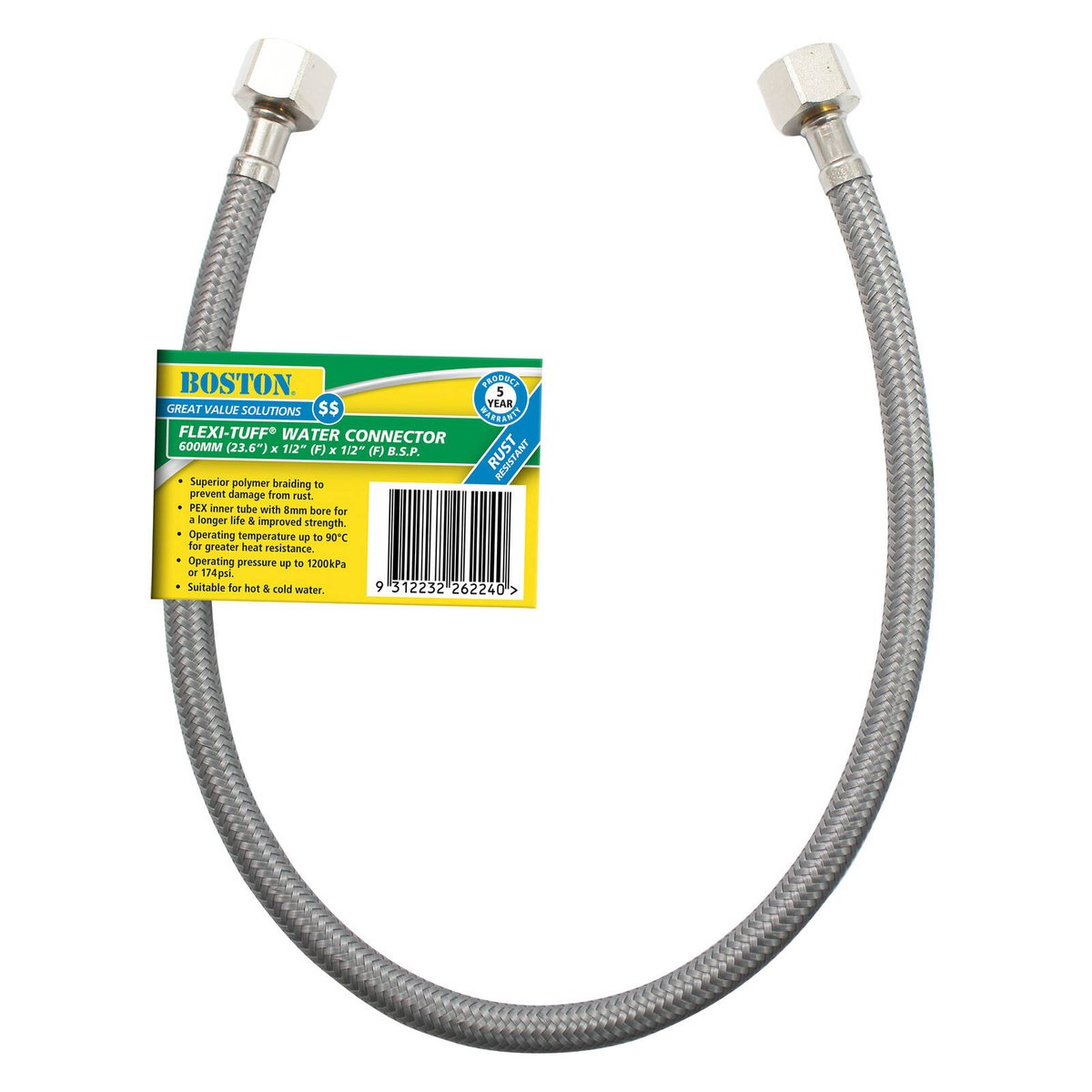 BOSTON 600mm Polymer Braided FLEXI-TUFF Water Connector - Bunnings New ...