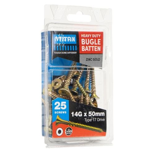 Titan 14g x 50mm Timber Zinc Gold Bugle Batten Screw - 25 Pack ...