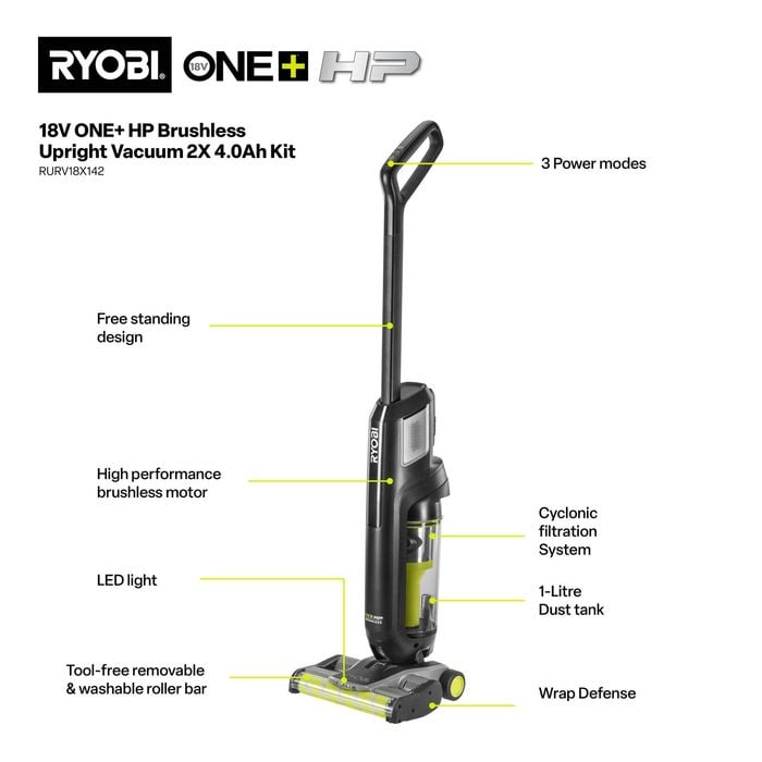 Ryobi 18V ONE HP Brushless Upright Vacuum Kit Bunnings Australia