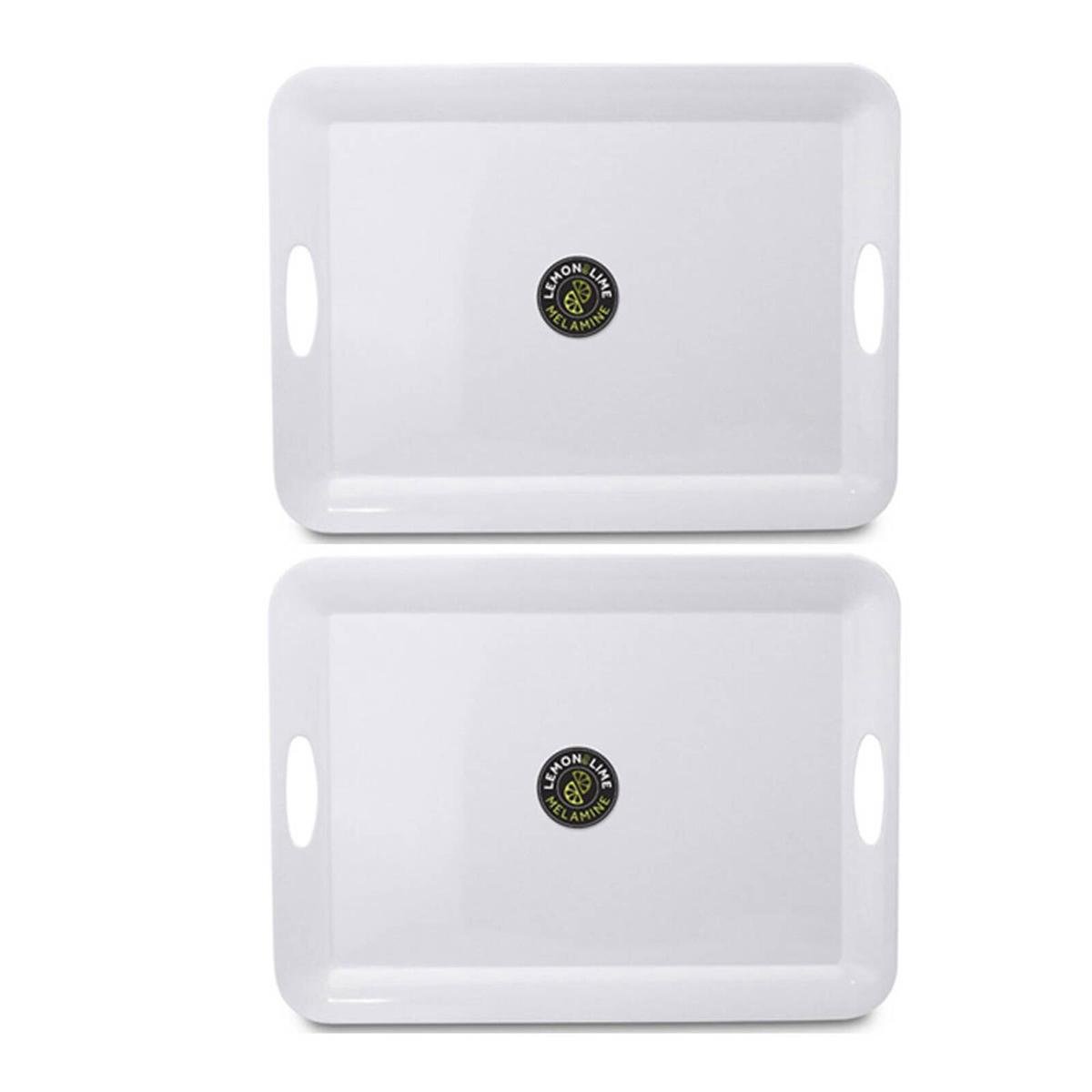 2PK Lemon & Lime Melamine Tray With Handles Large 50X38cm White ...