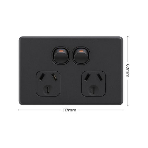 DETA Black Matte S-line Double Power Point - Bunnings Australia