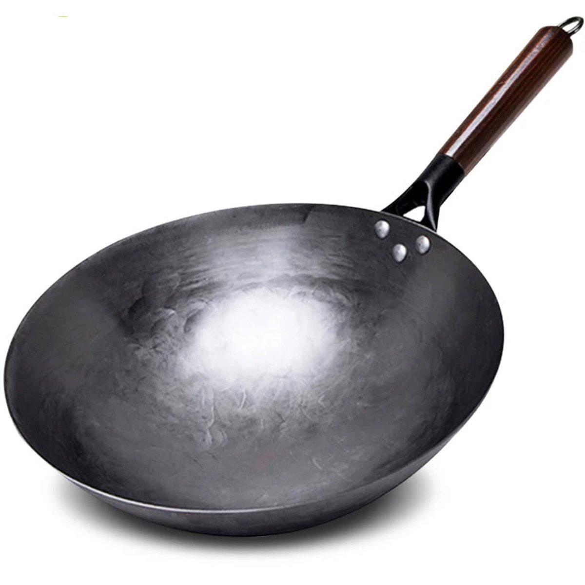 NNEOBA 32cm Hand-Forged Iron Wok Pure Iron Non-Coated Stir Fry Pan ...