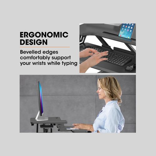 Fortia Desk Riser 77cm Wide Adjustable Sit to Stand for Dual Monitor ...