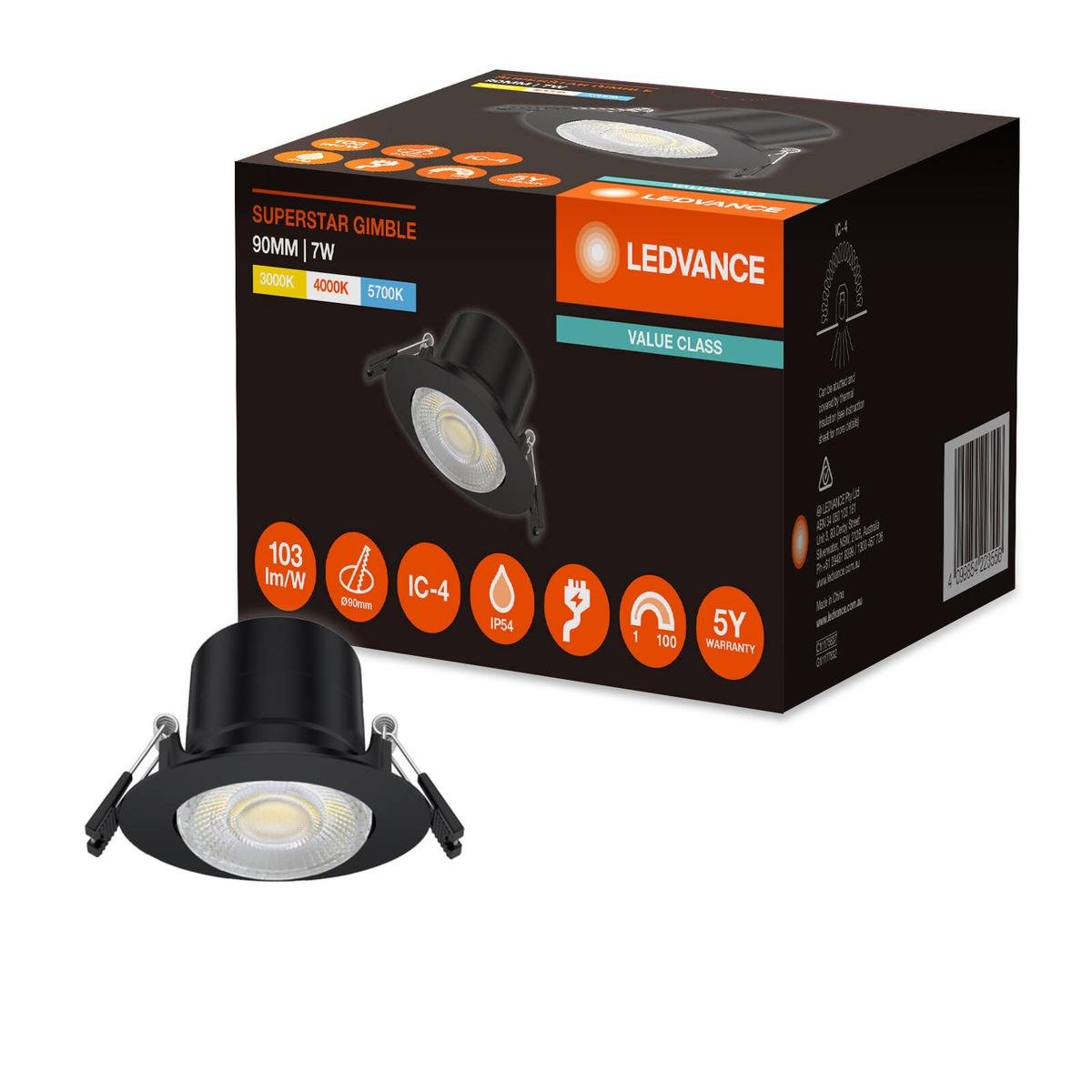 Ledvance Downlight Gimble LED 90mm Black Tri-Colour 7w - Bunnings Australia