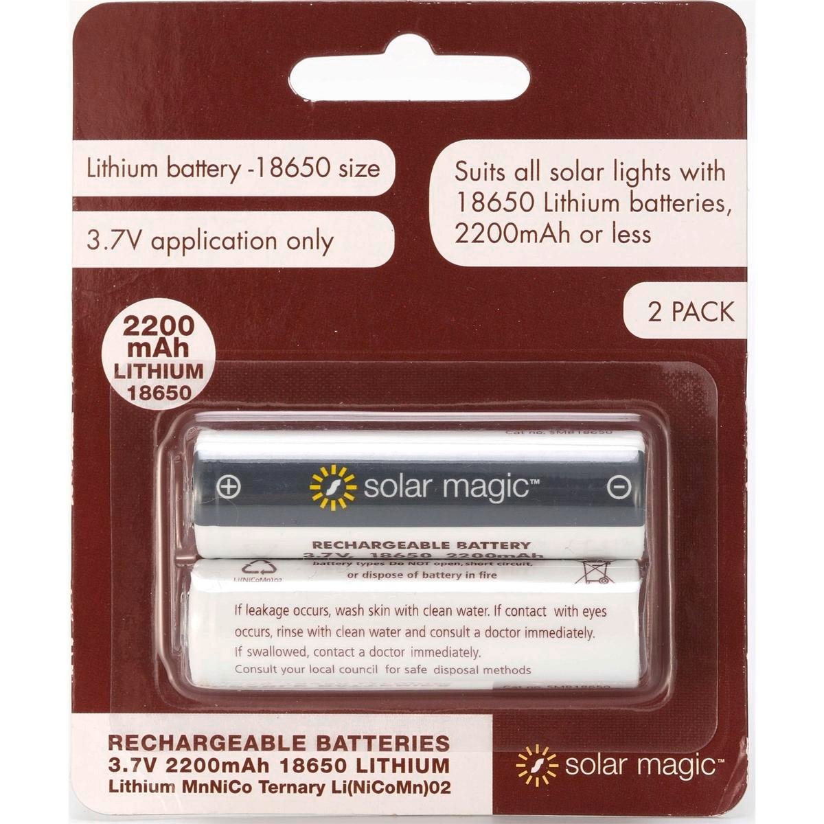 Solar Magic 2200mAh Lithium Ion Rechargeable Batteries - 2 Pack ...