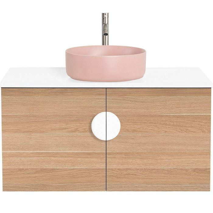 CIBO 900mm Oak Mornington Wall Hung Vanity with Pink Basin and White ...