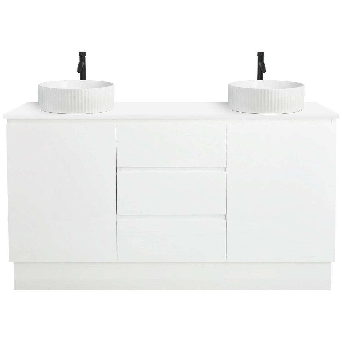 CIBO 1500mm White Nordic Full Height Bathroom Vanity With Fluted White Gloss Basins - Bunnings ...