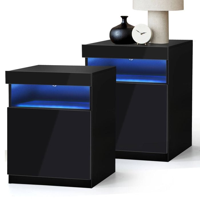 Oikiture Bedside Tables Set of 2 LED Nightstand Shelf Side End Table ...