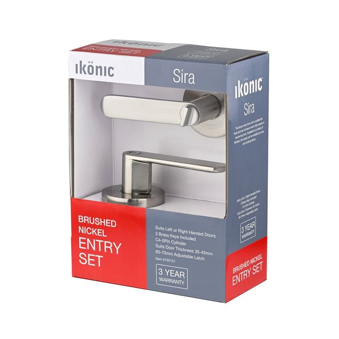 Ikonic Brushed Nickel Sira Entry Lever Set - Bunnings Australia
