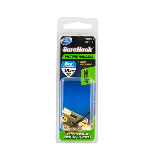 Zenith 6 / 15kg Brass Plated SureHook Picture Hanger - 3 Pack ...
