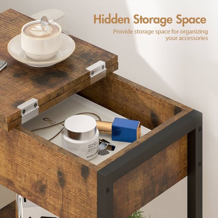 Advwin Side Table Flip Top Sofa End Table w/ Charging Station Narrow ...