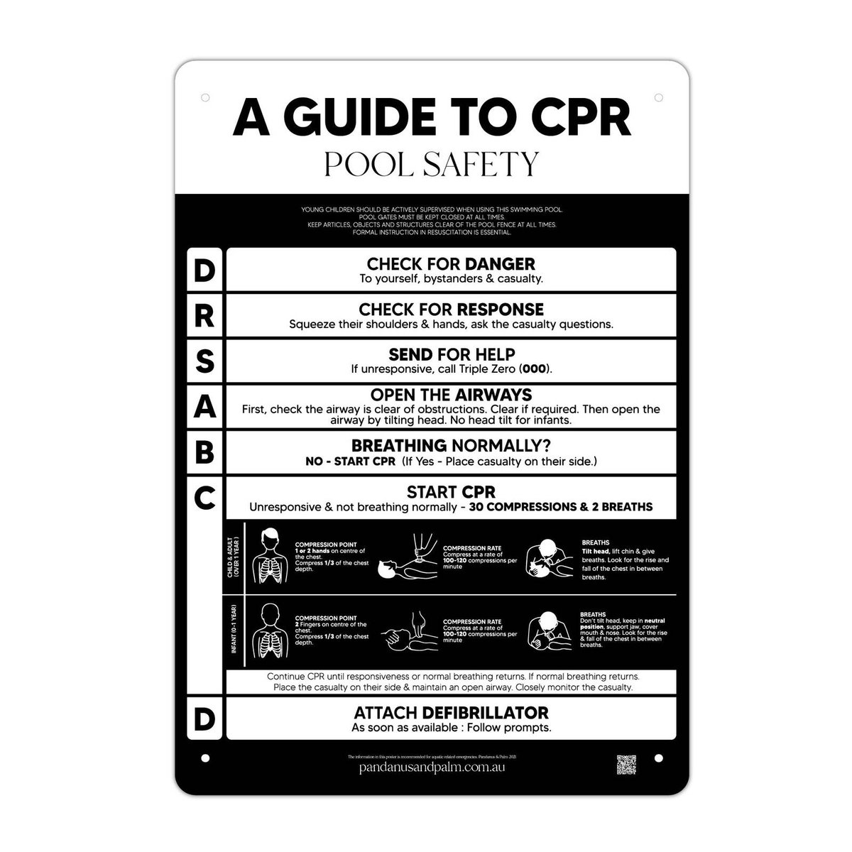 Designer Pool CPR Safety Sign Black - Bunnings Australia