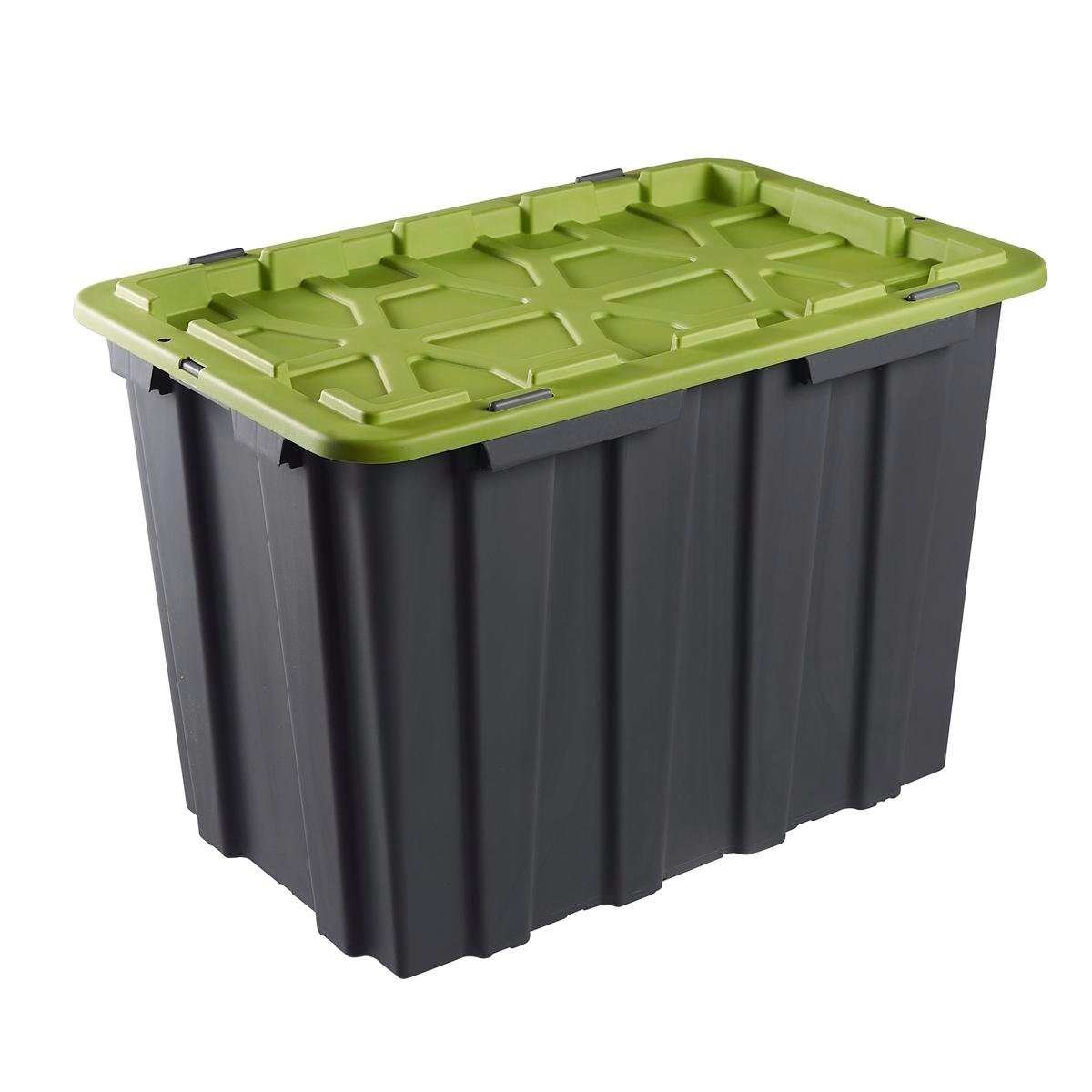 All Set 80L Grey And Green Heavy Duty Storage Container With Flat Lid ...