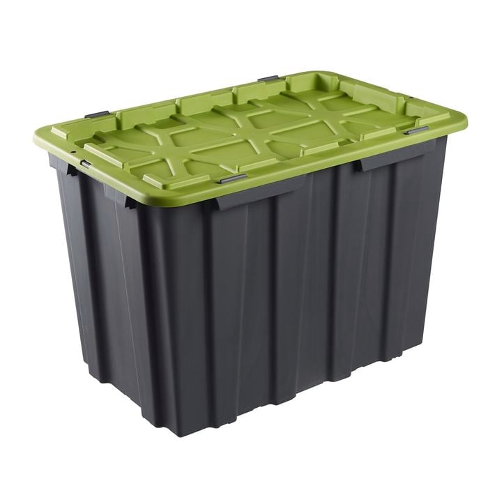 All Set 80L Grey And Green Heavy Duty Storage Container With Flat Lid ...