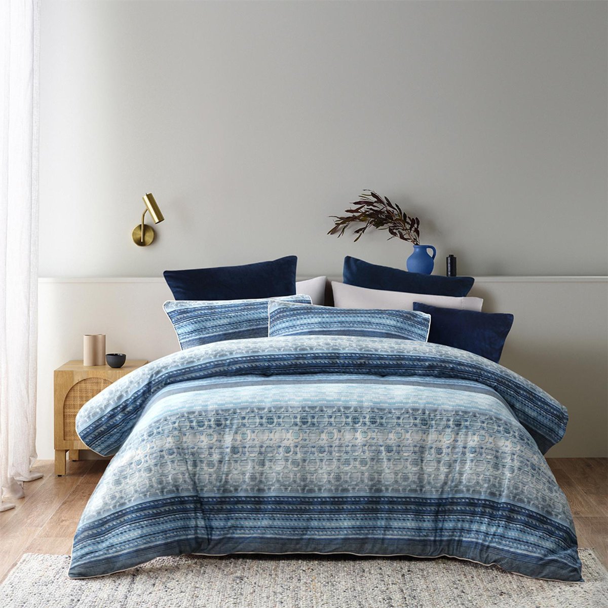 Bianca Amata Quilt Cover Percale Cotton Blue - Queen Bed - Bunnings ...