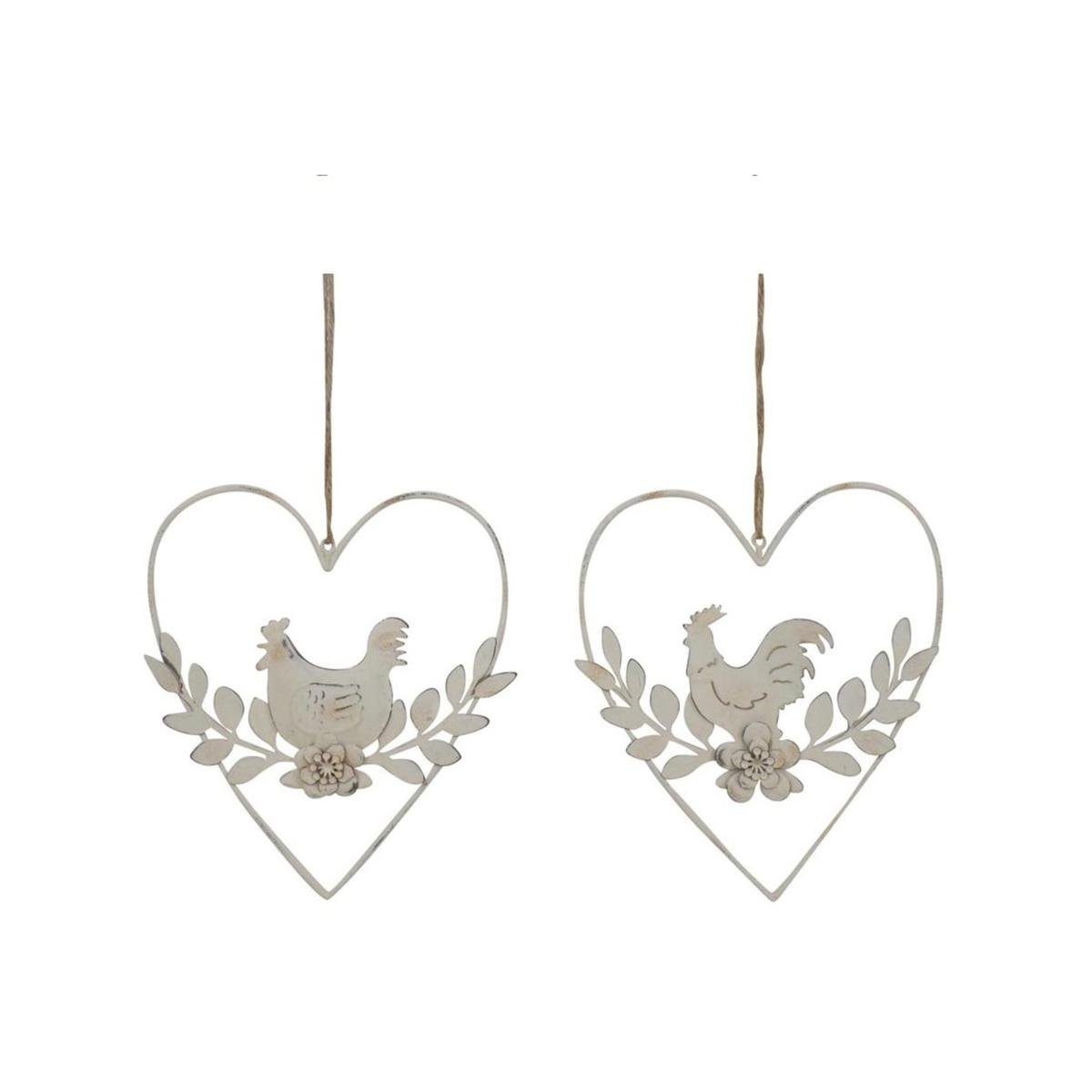 Willow & Silk Set Of 2 Indoor Hanging Rooster In Heart Ornament - Distressed White - Bunnings ...