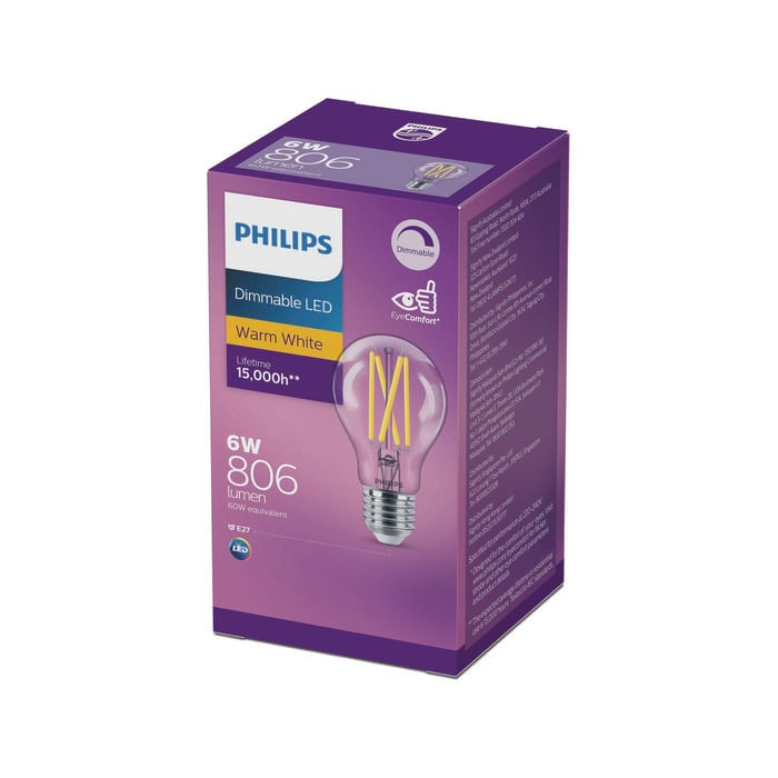 Philips A60 E27 LED 806lm Clear 6W Filament - Bunnings Australia