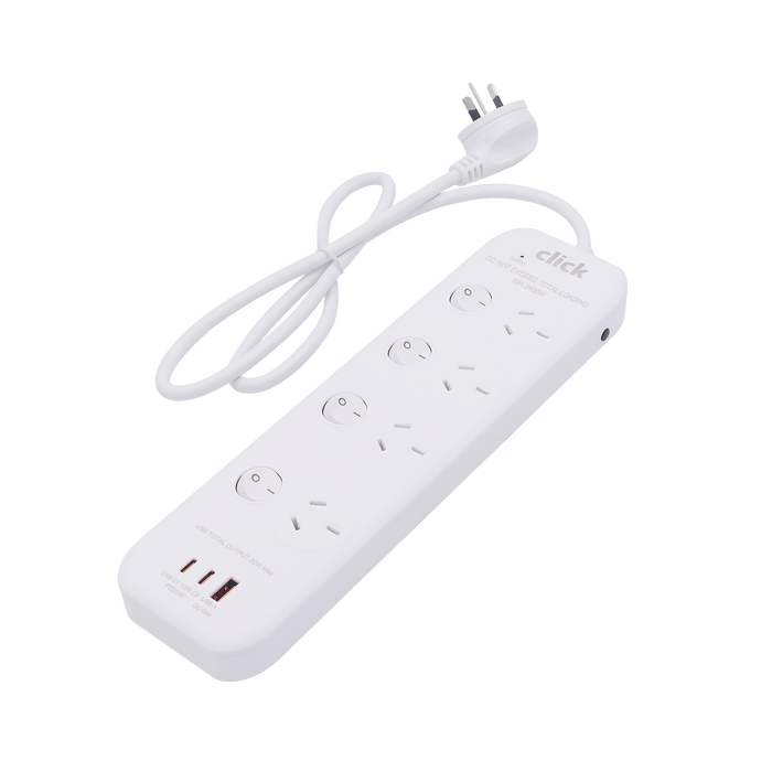 Click 4 Outlet Switched Power Board with PD20W USB Charger - Bunnings ...