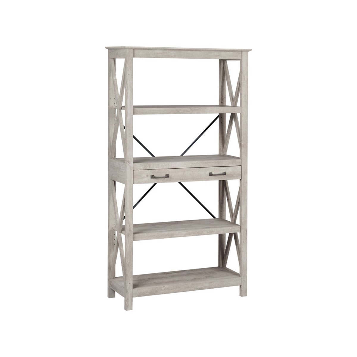 Luca 4-Tier Shelves Display Bookcase W/ Drawer Storage Washed Grey ...