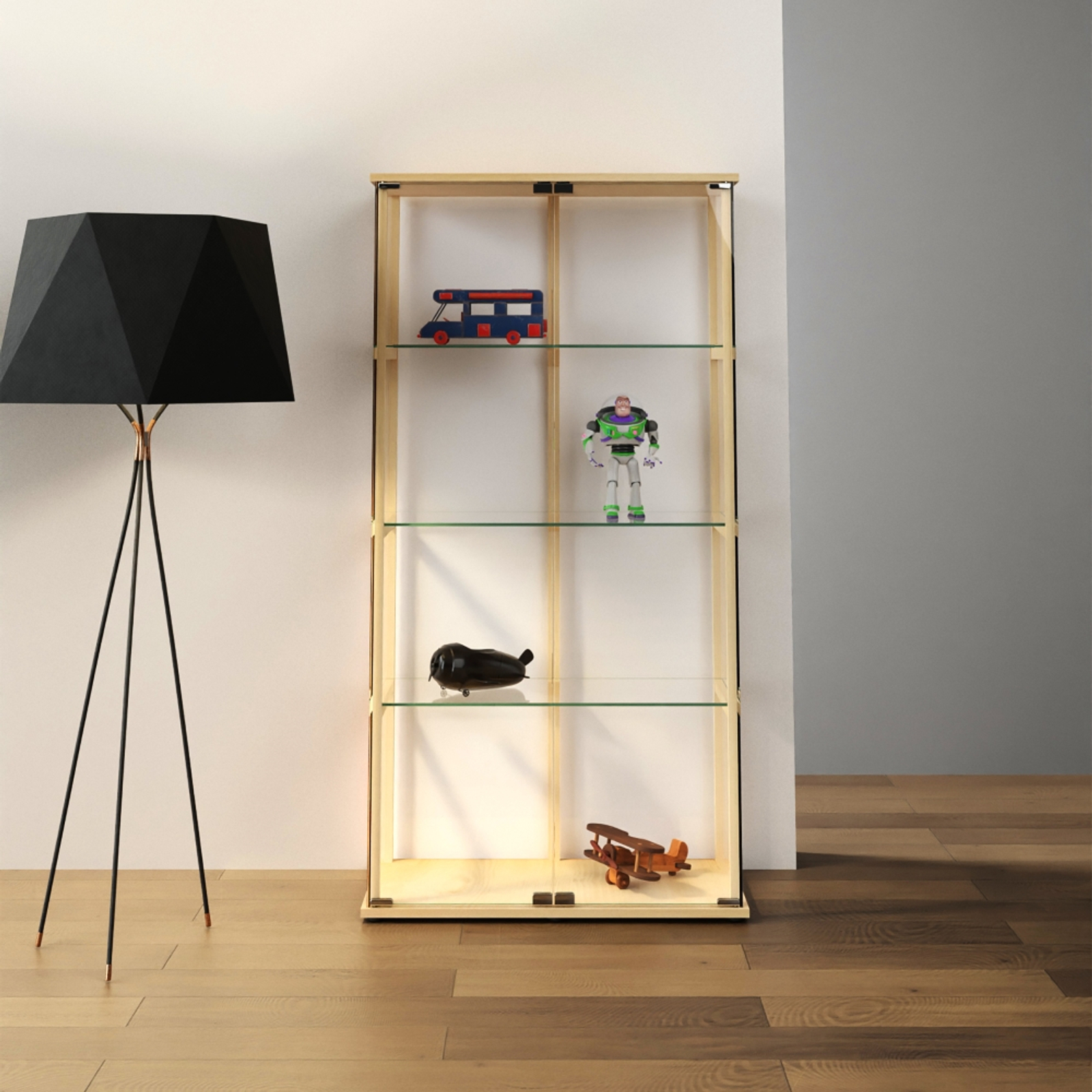 East Glass Display 4 Tier Cabinet Trophy Display Storage Shelf 2 Door Beech Bunnings Australia