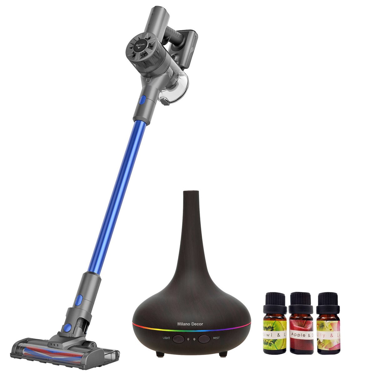 MyGenie H20 Pro Wet Mop 2-In-1 Cordless Vacuum + Bonus Diffuser Blue ...