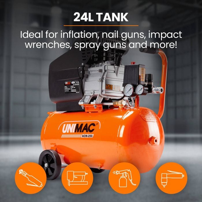 UNIMAC 24L Portable Electric 2HP Air Compressor, Direct Drive, for ...