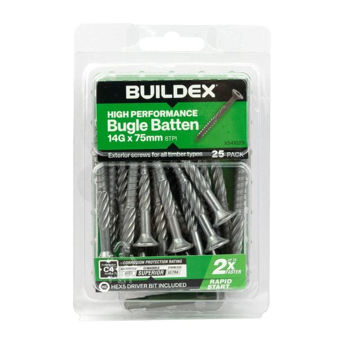 Buildex® 14G x 75mm Class 4 Bugle Batten Screws - 25 pack - Bunnings ...