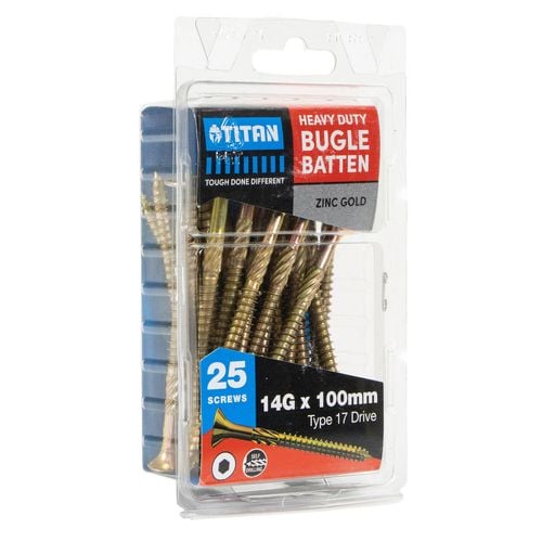 Titan 14g x 100mm Zinc Gold Timber Bugle Batten Screw - 25 Pack ...