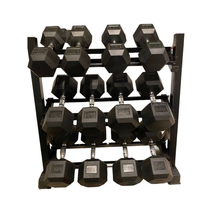BRIXX 17.5kg - 30kg Hex Dumbbell Set & Rack - Bunnings Australia