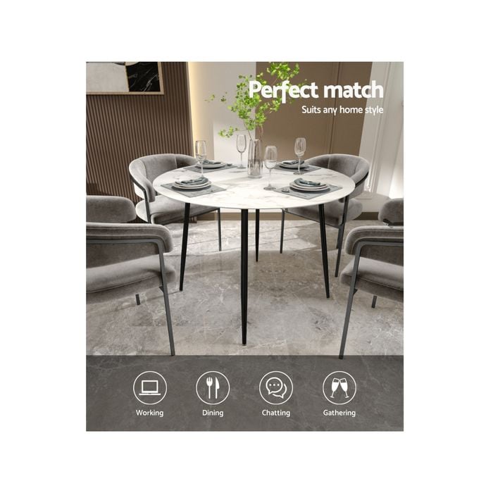 Artiss 1.1M Marble Effect Dining Table Round White Black - Bunnings ...